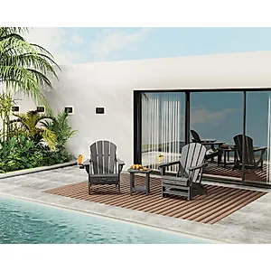 MUCHENGHY Outdoor Folding Adirondack Chair Weather Resistant Patio Chair with Cup Holder for Outside, Deck, Lawn, Backyard, Garden, Fire Pit, Campfire Lounger(Gray)