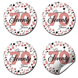 Confetti Rose Gold Polka Dot 70th Birthday Party Sticker Labels, 40 2" Party Circle Stickers by Amanda Creation, Great for Party Favors, Envelope Seals & Goodie Bags