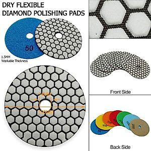 SHDIATOOL Diamond Polishing Pads Kit for Granite Marble Stone Tiles Including 3 Kinds Diamond Pads