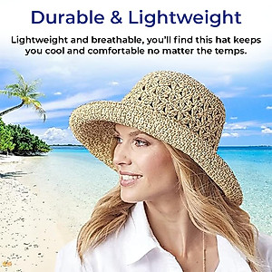 SAGEFINDS Packable Straw Hat for Women | Wide Floppy Brim Beach Cap | Foldable for Travel | Sun Protection | Summer Hat | Adjustable Interior Sizing | Large Khaki