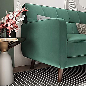 HONBAY Velvet Fabric Loveseat Sofa Tufted 2-Seats Sofa with Wood Legs Upholstered Loveseats for Small Space, Emerald Green