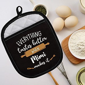 LEVLO Best Mother Father Baking Cooking Gifts Everything Tastes Better When Mimi/Grandma/Nana/Papa/Nonna/Gigi Makes It Oven Mitts (Mimi)