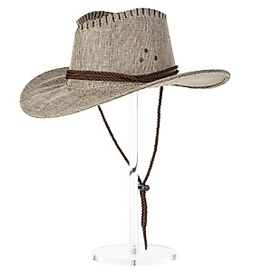 MyGift 16-Inch Clear Premium Acrylic Hat Rack Stand and Wig Holder, Decorative Cap Fedora Cowboy Hat Display Stand with Pedestal and Sturdy Round Base