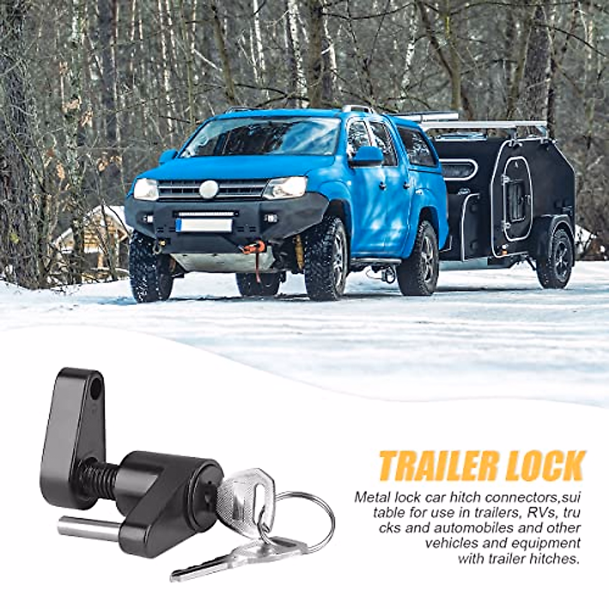 Trailer Hitch Coupler Lock, Dia 1/4 Inch, 3/4 Inch Span Trailer Tongue Coupler Lock, Latch and Clip Travel Kit Receiver for Security, Coupling Lockable Anti Theft Cover for Towing Truck Car (Black)