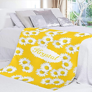 XOZOTY Personalized Yellow Daisies Baby Blanket with Name Text Custom Newborns Infants Swaddling Blankets for Boys &Girls Shower Birthday Gift 30 X 40 inches
