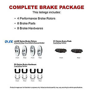 R1 Concepts Front Rear Brakes and Rotors Kit |Front Rear Brake Pads| Brake Rotors and Pads| Ceramic Brake Pads and Rotors |Hardware Kit|fits 2010-2020 Lexus RX350, RX450h, Toyota Highlander, Sienna