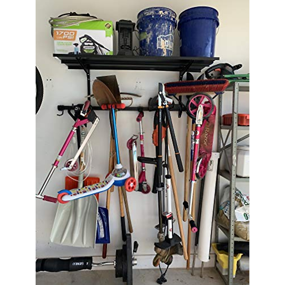 StoreYourBoard Tool Pro Essential Garage Rack, Equipment Organizer, Wall Mount Hanger With Overhead Shelf