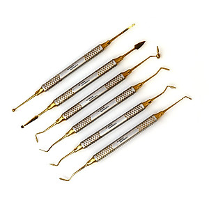 AR MEDICAL EQUIPMENTS | 6 PCs Dental Composite Resin Filling Gold Coated Restorative Kit - Composite Dental Hand Instruments - Dental Tools Professional Stainless Steel Restorative Instruments