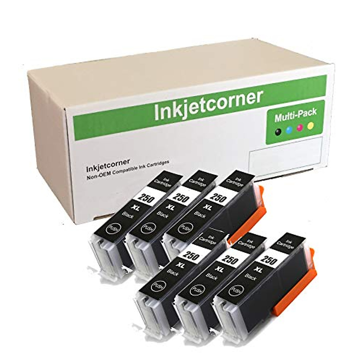 Inkjetcorner Compatible Ink Cartridges Replacement for PGI-250XL PGI 250BK XL PGBK for use with MX922 MG7520 MG6620 MG5620 MX920 MG5520 MG6420 MG7120 (Big Black, 6-Pack)