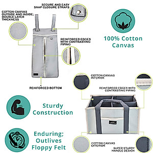 Cottage Lane Hanging Diaper Stacker Plus Caddy, 2 Piece Set, Gray Gender Neutral Cotton Canvas, Stylish Nursery Diaper Organization, Shower Gift