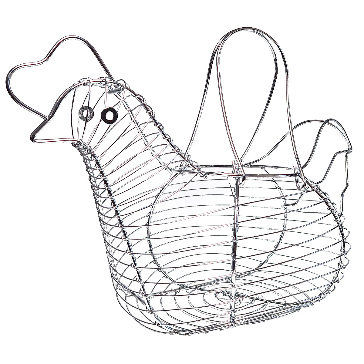 Simple and Neat Chrome Steel Wire Egg Basket with Handle, Holds 15-20 Eggs, Medium Size