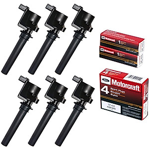 MAS Set of 6 Ignition Coil & 6 Motorcraft Platinum Spark Plugs AGSF32PM SP493 Compatible with Ford Mazda Tribute Mercury 3.0 V6 DG513 DG500 C1458 FD502 UF406 C1387 FD495