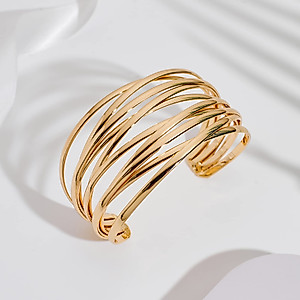 WOWORAMA Gold Cuff Bracelet for Women Multi-layer Cross Wire Bangle Bracelet Adjustable Chunky Wide Open Cuff Bracelet Simple Wrist Cuffs Wrap Bracelets Jewelry