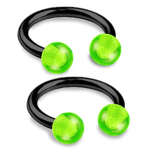 bodyjewellery 2pcs 16g 5/16 Horseshoe Ring Septum Catilage Hoop Nose Lip Tragus Forward Helix Black Anodized Acrylic Ball - Dark Green