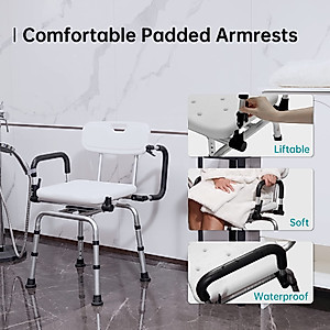 ELENKER Swivel Shower Chair for Inside Shower, Adjustable Pivoting Bath Chair and Medical Grade Rotating Shower Seat with Liftable Armrests and Backrest