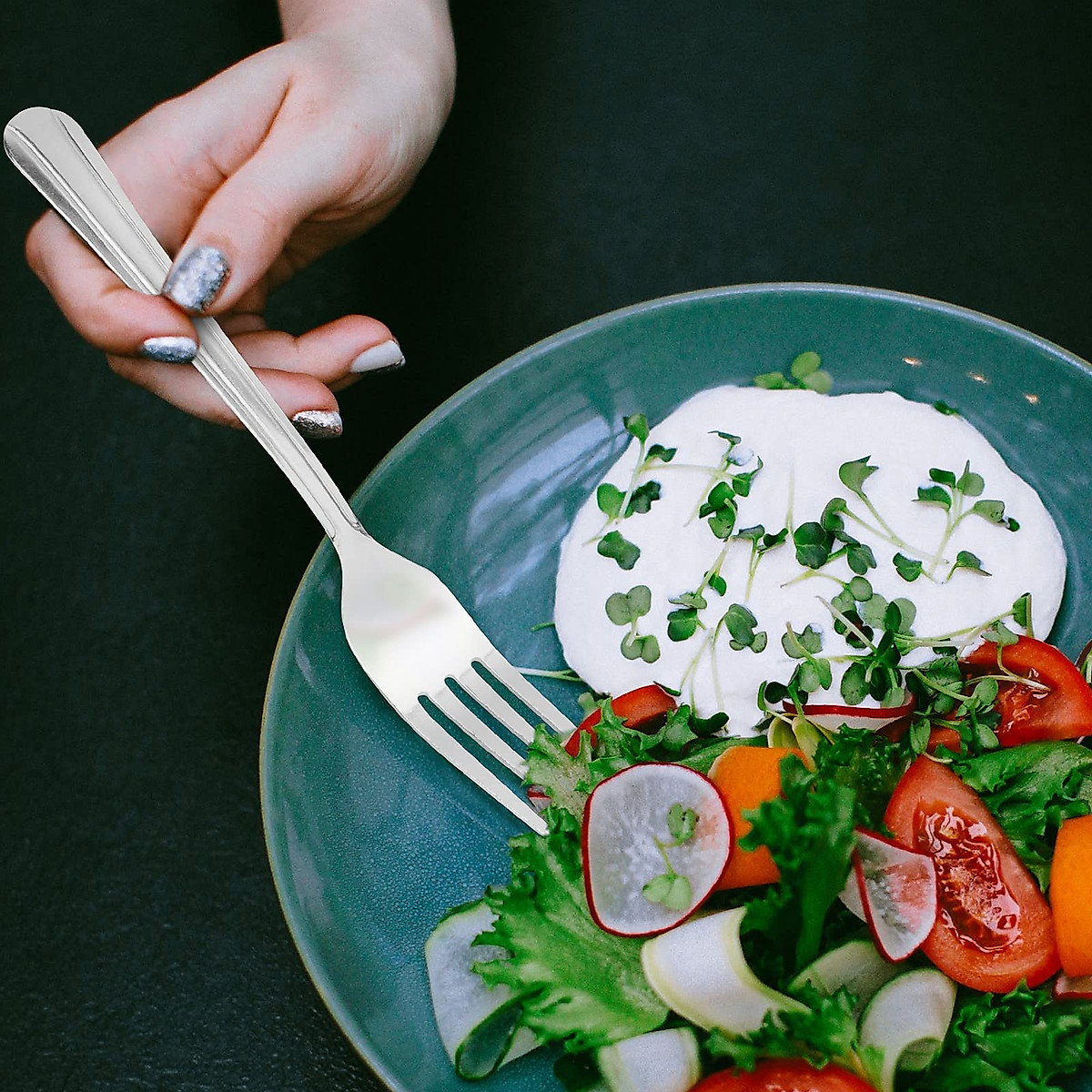 TJOUL Heavy Weight Dinner Fork Set, 18-0 Stainless Steel 12-Piece, 7 Inches Table Forks