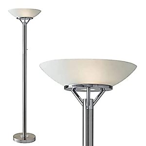 Adesso 5023-22 Expo 300W Torchiere, 71.5 in, 2 x 150W Incandescent/LED, Brushed Steel/Chrome Finish, 1 Floor Lamp