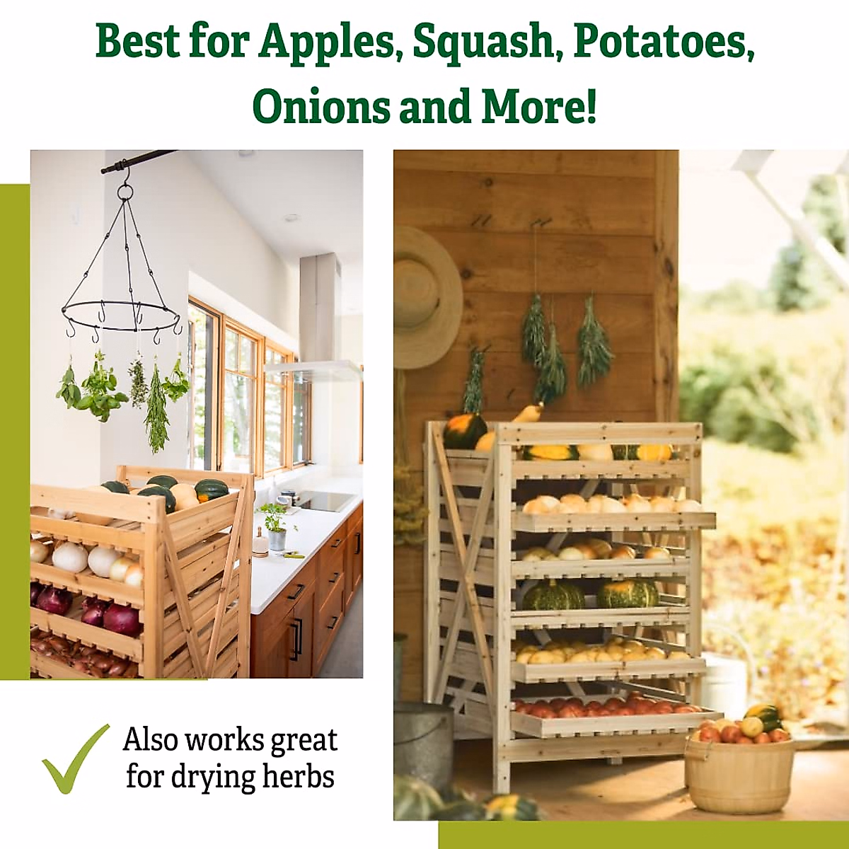 Gardener's Supply Company Orchard Garden Harvest Rack, Sturdy 6 Drawer Wooden Vegetable & Fruit Storage Cabinet Kitchen Organizer | For Vegetables, Fruits & Herb Drying
