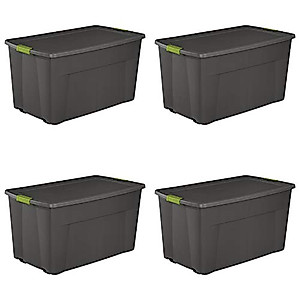 Sterilite 19483V04 45 Gallon/170 Liter Wheeled Latch Tote, Flat Gray with Soft Fern Latches and Black Wheels, 4-Pack