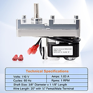 Hipoilk PU-047040 Auger Motor for Englander 25-PDVC, 55-SHP10, 25-PDV Pellet Stove, 1 RPM Counter Clockwise Top and Bottom Auger Feed Motor, 2 Pack