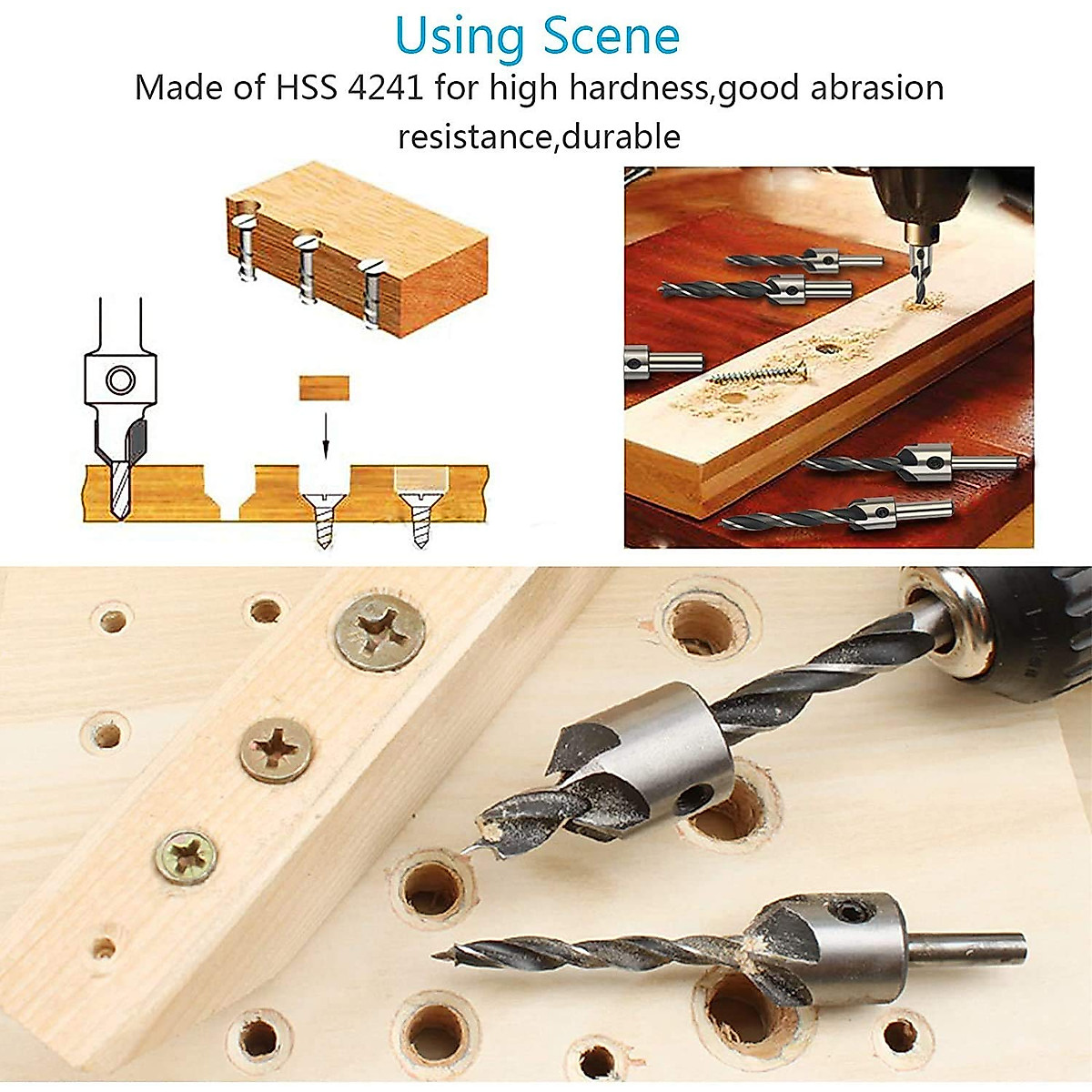 7pcs Countersink Drill Bits Woodworking Countersink Drill Bits Set, Center Drill Bit Set High-Speed Steel Countersink Drill Bits for Woodworking 3mm-10mm with Hex Key (Countersink Drill Bits)