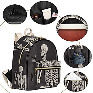 Funky Qiu Backpack Purse for Woman Rock Skeleton Skull PU Leather Fashion Mini Backpack Casual Bag for Woman Girls