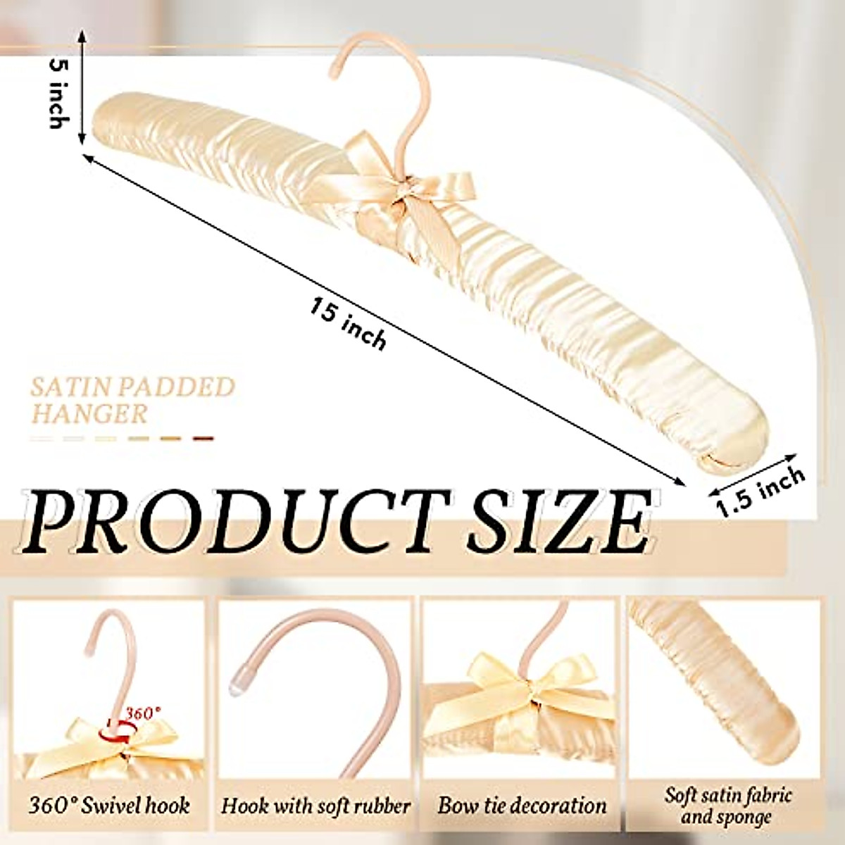 36 Pcs Satin Padded Hanger Non Slip Padded Hangers Heavy Duty Foam Hangers No Shoulder Bump Fabric Hanger for Wedding Women Girls Closet Dress Blouse Sweaters Suits (Multicolored)