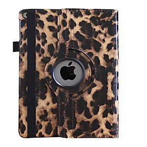 JYtrend Smart Case for iPad 5th / 6th Generation (9.7") with Pencil Holder, Rotating Stand Magnetic Auto Wake Up/Sleep Cover for 2017/2018 iPad 9.7 Model A1893 A1954 A1822 A1823 (Leopard)