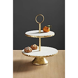 Mud Pie 42600586 Tiered Marble Server White, Gold, 16" x 12" dia