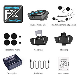 FreedConn Motorcycle Helmet Bluetooth Communication System FX 10 Riders Group Using Universal Pairing Helmet Intercom with Music Sharing IP67 Ultra-Thin Body (FX-Black)
