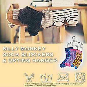 SILLY MONKEY Sock Blockers and Laundry Drying Hanger Rack Stainless Steel, Complete with 3 Pairs of Small, Medium, Large Sock Blockers for Fast Drying and Displaying Hand Knitted Socks