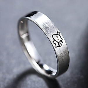 Izpack Lovely Dog Pet Matching Couples Rings for His and Her Sterling Silver 925 Minimalist Adjustable Open Engagement Wedding Promise Ring Finger Band Set Fashion Jewelry Gifts with Box