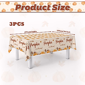 MEHOFOND Fall Boho Little Pumpkin Baby Shower Party Plastic Tablecloth Autumn Disposable Party Tablecloths A Little Pumpkin is on The Way Pumpkin Thanksgiving Party Decorations Tablecloth 3 PCS
