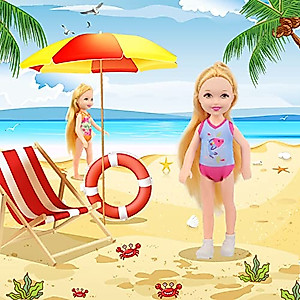 ZITA ELEMENT 16 Pcs 5.3 Inch - 6 Inch Girl Doll Clothes and Accessories - 3 Dresses, 3 Swimsuits, 2 Shoes, 5 Outfits Hangers, 1 Skateboard, 1 Glasses and 1 Toy Dog