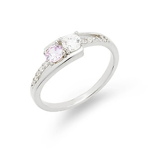 EVE'S ADDICTION Women's Personalized Sterling Silver Petite 2 Stone Simulated Birthstone Mother's Ring (ring size 6) Gift for Her for Her Family Ring - Gifts for Mom