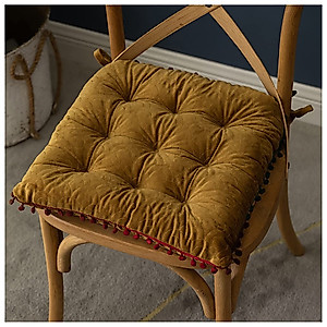 1/2/4 Packs Square Chair Cushion Kitchen Soft Chair Pad with Ties Indoor Outdoor Chair Pad and Seat Cushion with Cute Pom-poms ( Color : Ginger , Size : 40*40cm (1pack) )