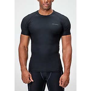 DEVOPS 3 Pack Men's Cool Dry Short Sleeve Compression Shirts, Sports Baselayer T-Shirts Tops, Athletic Workout Shirt (Medium, Black/Charcoal/White)