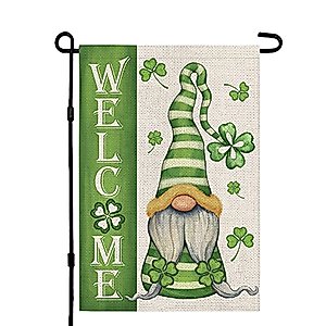 CROWNED BEAUTY St Patricks Day Garden Flag Gnome Shamrock Welcome 12×18 Inch Double Sided Green Clover Small Outside Vertical Holiday Yard Decor