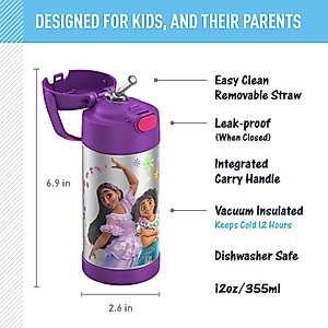 THERMOS FUNTAINER 12 Ounce Stainless Steel Vacuum Insulated Kids Straw Bottle, Encanto