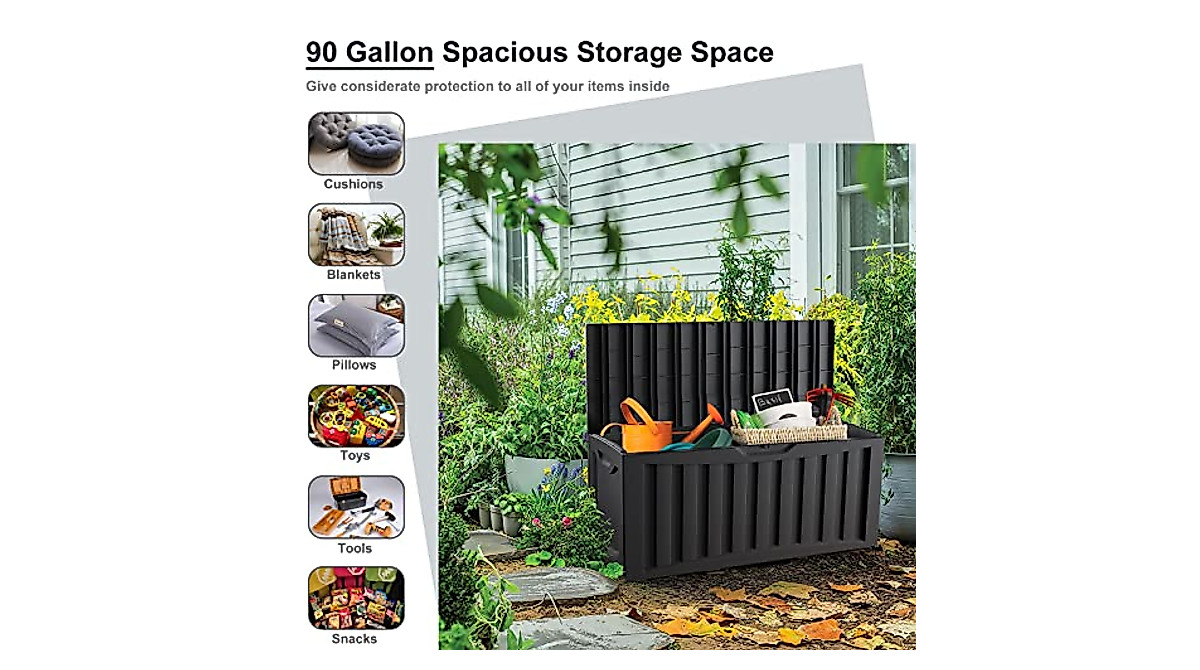 GOFLAME 90 Gallon Weatherproof Outdoor Deck Storage Box