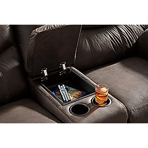 Signature Design by Ashley Boxberg Faux Leather Manual Double Reclining Loveseat with Center Console, Dark Brown