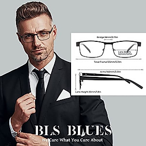 BLS Businessman Rectangular Reading Glasses - Professional Durable Readers - Blue-Light Blocking Lenses