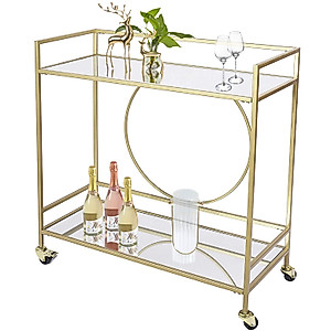 RiteSune Gold Mirror Rolling Serving Bar Cart on Lockable Wheels, Wine Drink Liquor Cart Stand for Home Kitchen Storage, Living Room, Club Party, Christmas, New Year