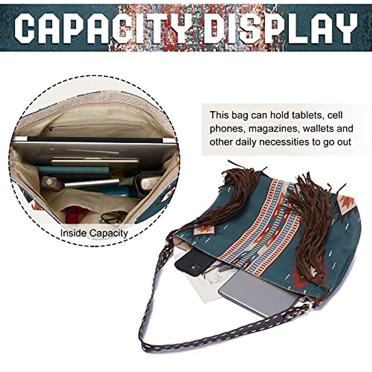 Emprier Women's Vintage Canvas Hobo Handbags Tassel Tote Purses Large Capacity Shoulder Bag Ethnic Travel Handbags