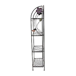 Deco 79 Metal Floral Indoor Outdoor Tall Folding 4 Shelf Bakers Rack, 25" x 12" x 68", Black