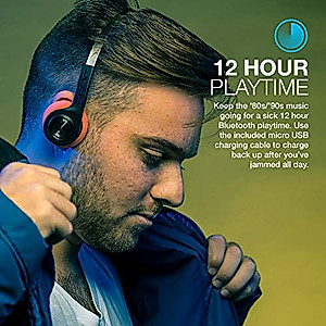JLab Rewind Wireless Retro Headphones | Bluetooth 4.2 | 12 Hours Playtime | Custom EQ3 Sound | Music Controls | Noise Isolation | with Microphone | Throwback 80s 90s Design | Black