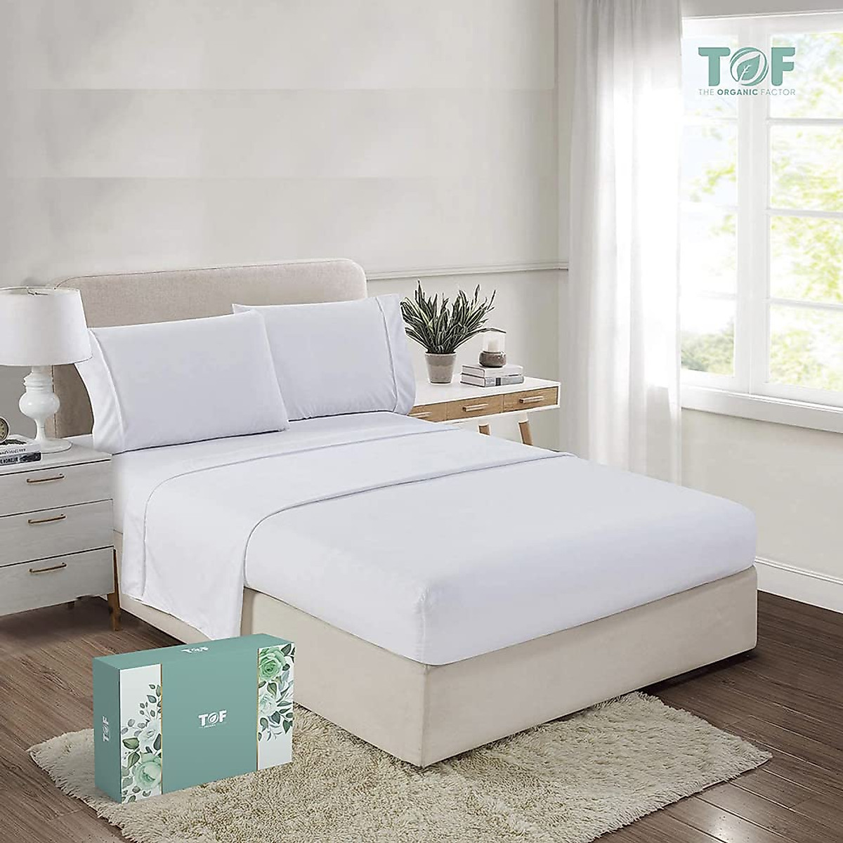 Twin Sheets - 100% Organic Cotton Twin Sheets Set, White Twin Bed Sheets, GOTS Approved, 400TC, 3 Piece Bedding Set, Soft Sateen Weave, Sabanas Twin, Deep Pocket Twin Sheets Fitted, Twin Sheets Cotton
