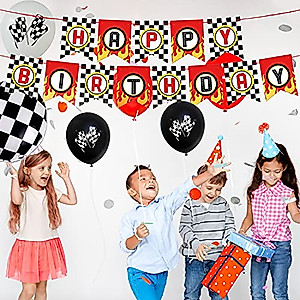 Racing Car Two Fast Birthday Decorations for Kids Boys Racing Theme 2nd Party Supplies With Banner, Cake Toppers and Checkered Balloons for Let's go Racing