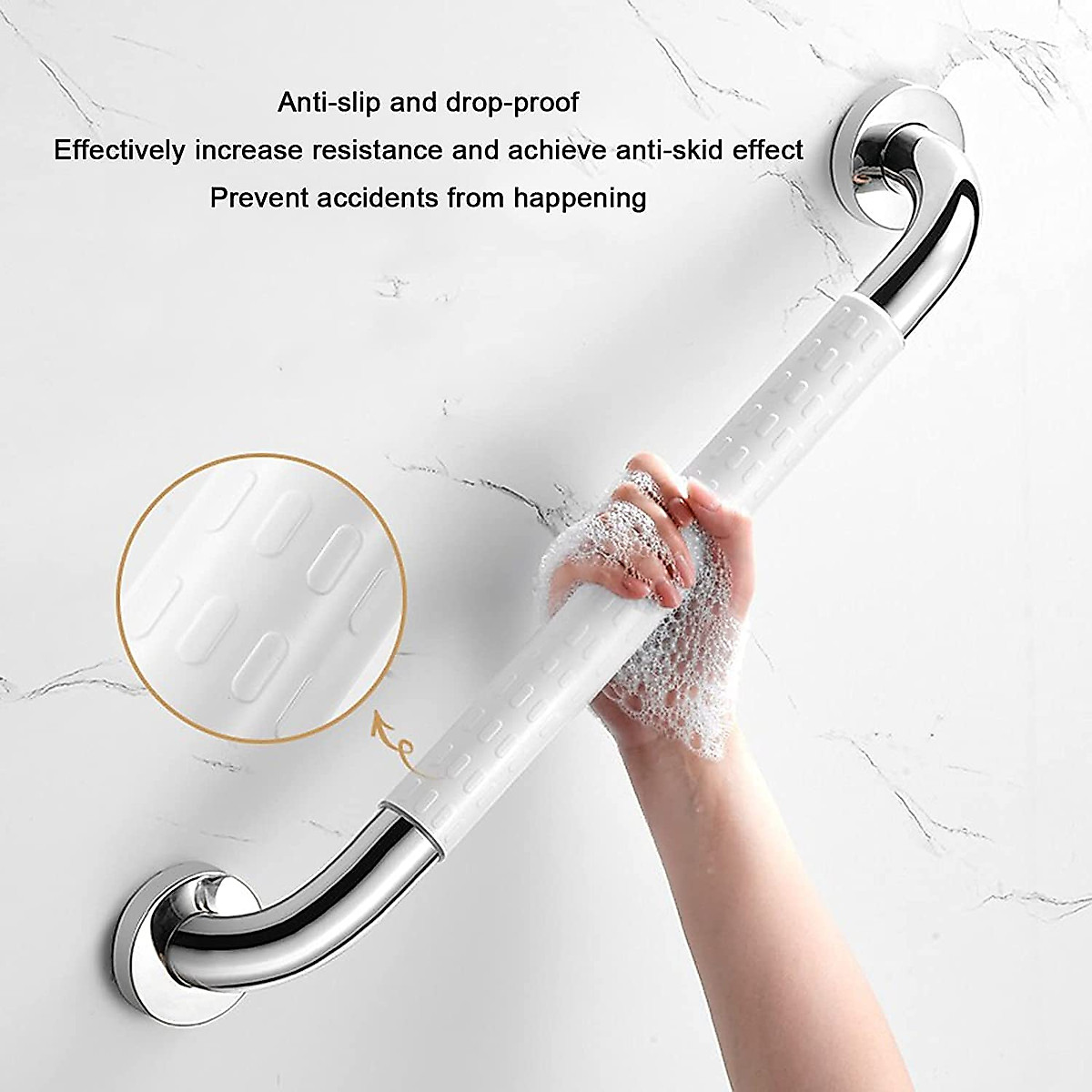 Shower Grab Bar Shower Handle Shower Handle for Bathtub,Toilet, Bathroom,Kitchen,Stairway Handrail (Color : White, Size : 23.6inch/60cm)