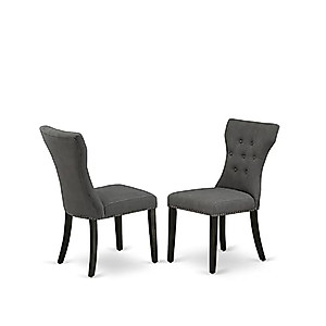 East West Furniture DMGA5-ABK-50 5 Piece Dining Room Table Set Includes a Round Dining Table with Dropleaf and 4 Dark Gotham Linen Fabric Upholstered Parson Chairs, 42x42 Inch, Wirebrushed Black